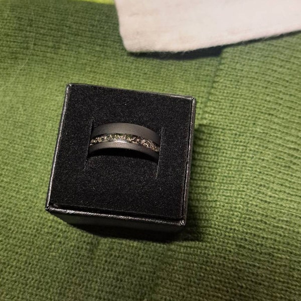 8mm Black Meteorite Sandblasted Wedding Ring, Black Obsidian ...