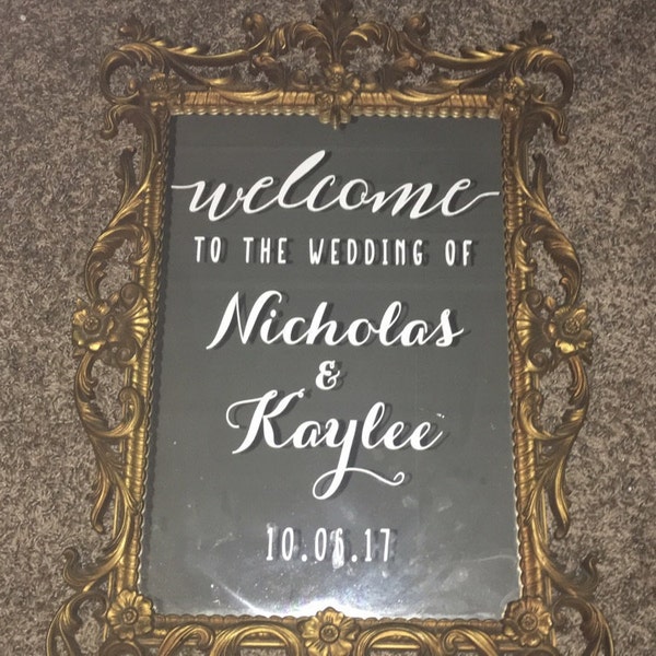 Simple Personalized Wedding Welcome Sign Names and Date Decal wall ...