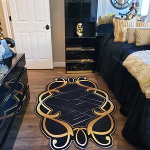 Gold Fur Carpet, Beige With Gold Feather Rug, Leather Sole Rug, Faux ...