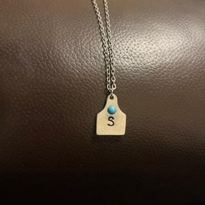 Tiny Turquoise Cattle Tag Initial Necklace Handstamped Western Necklace ...