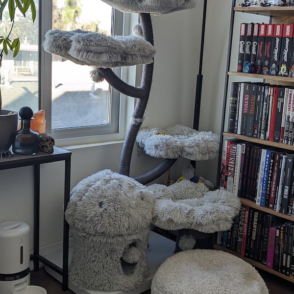 EDEN Monochrome Wood Floral Cat Tree Tower, Wooden Cat Tower, Modern ...