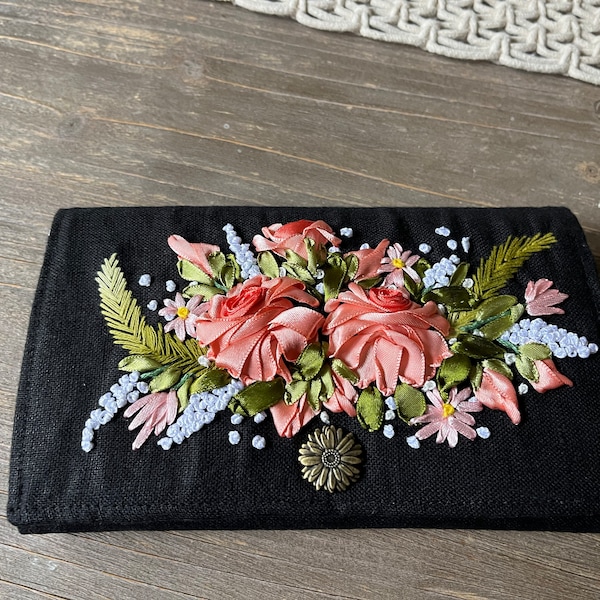 Rose Embroidery Wallet, Unique Ribbon Embroidery, Handmade Wallet - Etsy