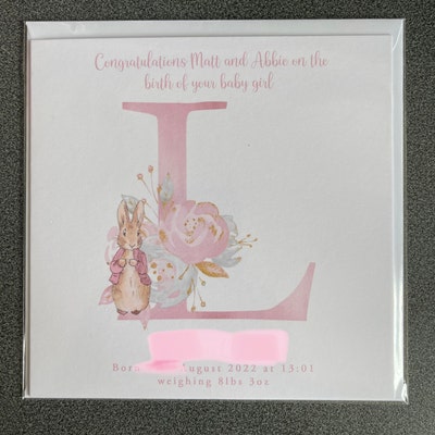 Personalised Peter Rabbit New Baby Card, New Baby, Personalised Card ...