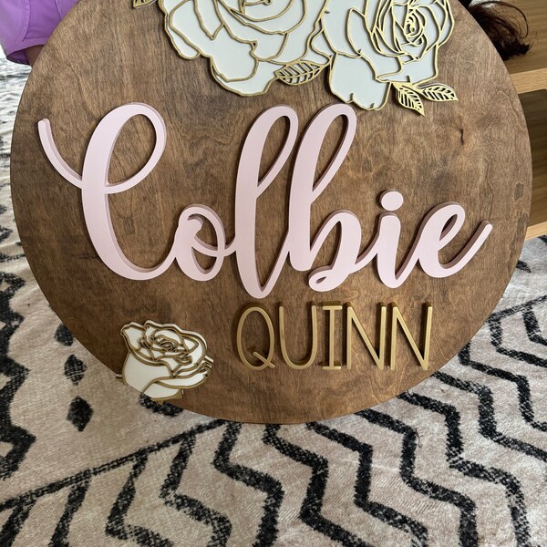 Wooden Name Sign Roses | 3D Name Sign Wood | Rose Nursery Decor |floral ...