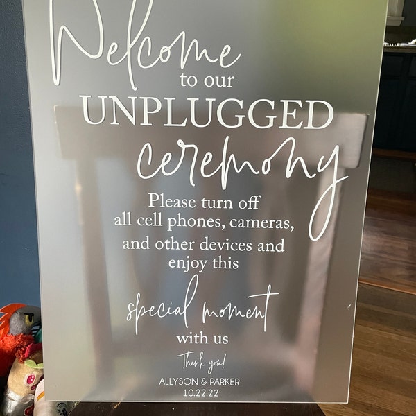 Unplugged Ceremony Clear Glass Look Acrylic Wedding Sign, Unplug Be ...