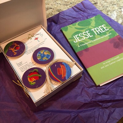 Advent Jesse Tree Book 6x9 & Purple Ornaments Storybook Set Includes ...