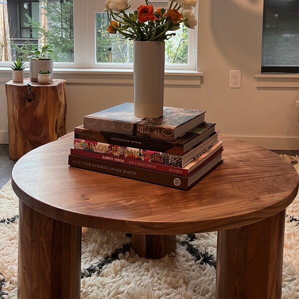 Coffee Table, Solid Wood Curved Coffee Table, Round Coffee Table, Unique Coffee Table, Handmade ...