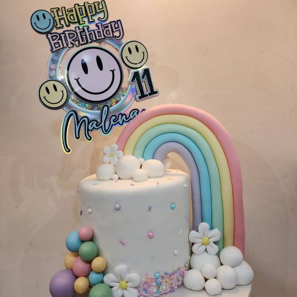 Smiley Cake Topper, Preppy Cake Topper, Smile Cake Topper, Groovy Cake ...
