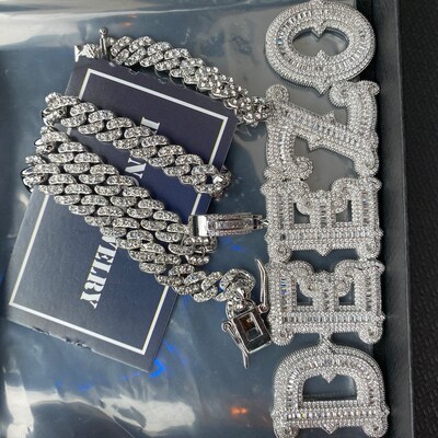 Custom Icy Baguettes Nameplate Necklace Cuban Chain CUSTOM Name ...