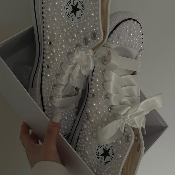 Custom Platform Vans -full Pearl Bling Vans Wedding Sneakers for Bride ...