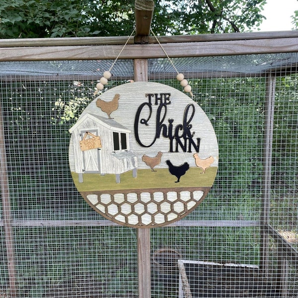 The Chick Inn Door Hanger - for Large Lasers (16" Round), Chicken Sign ...