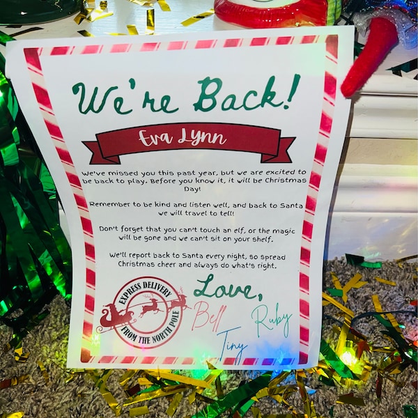 Editable Elf Welcome Back Letter We're Back Note Digital Downloadable ...