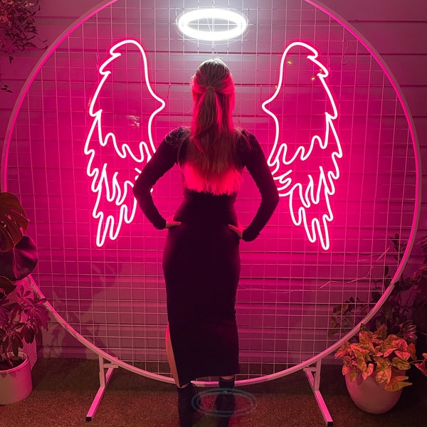 Angel Wings and Halo Custom Neon Sign, Angel Wings Neon Sign, Angel ...