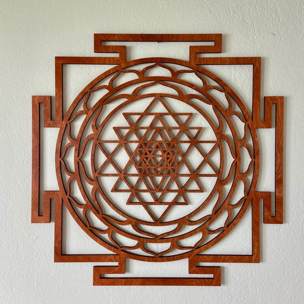 Sri Yantra Wood Wall Decor, Meditation Wall Art, Large Shri Yantra Wall ...