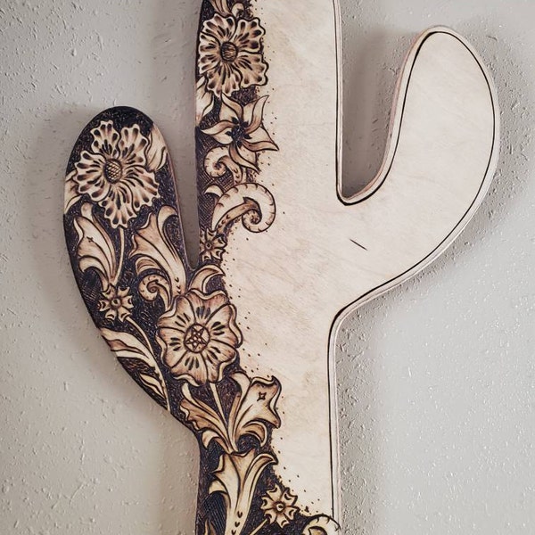 Wooden Leather Effect Cactus, Western Decor, Desert Decor, Cactus Decor ...