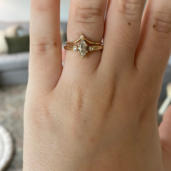 14K Gold "swoop" Ring, Diamond Ring, Diamond Chevron Ring, V Ring ...