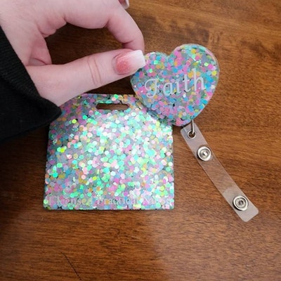 Retractable Name Badge With Title Card. Handmade With Resin - Etsy