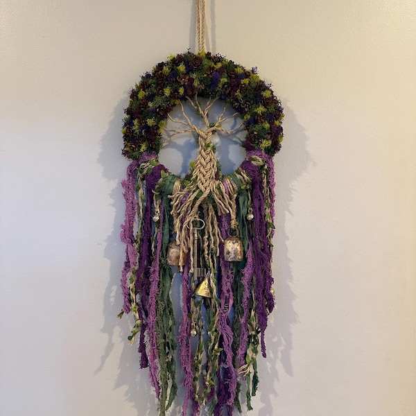 Tree of Life Witch Bells, 9 Inch, Ostara Spring Wreath, Cotton Ribbons ...