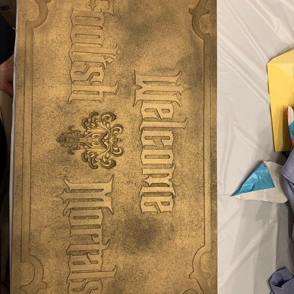 Disney the Haunted Mansion 'welcome Foolish Mortals' Carved Sign Bronze ...