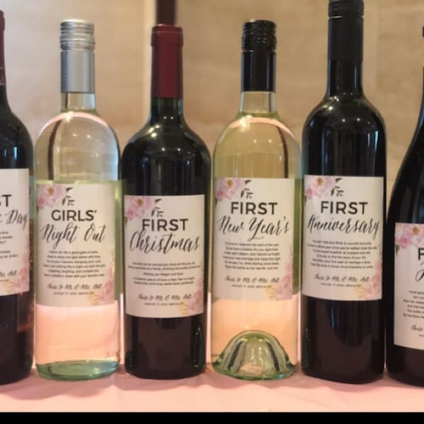 Wedding Milestone Wine Labels - A Year of Firsts - Floral Wedding Gifts ...