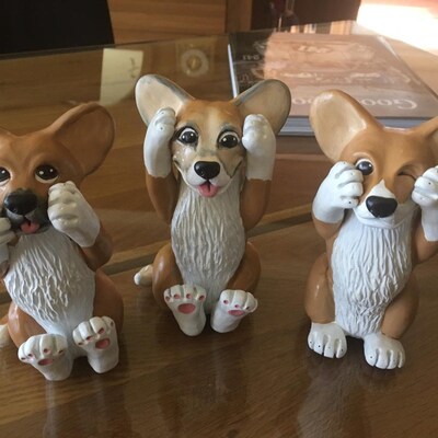 Three Welsh Corgi Figurines, Custom Sculpted and Painted, Based on ...