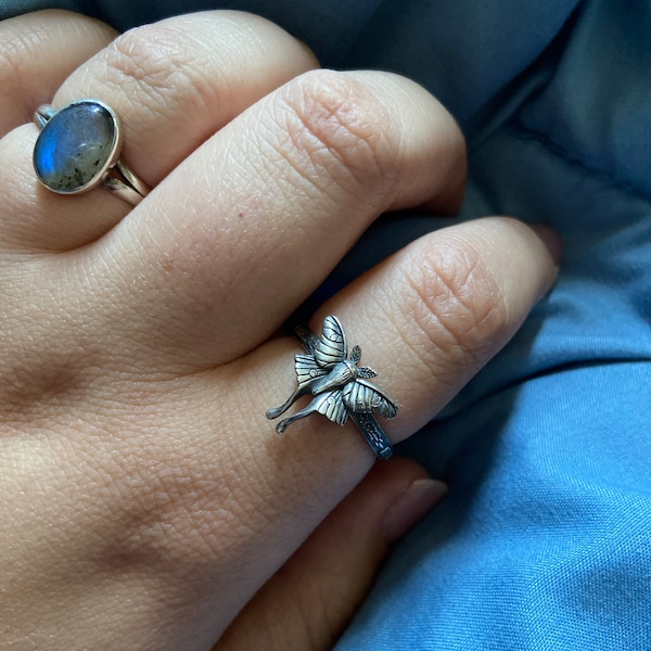 Luna Moth Ring* Rebirth * Solid Sterling Silver * Full Moon Floral Band ...