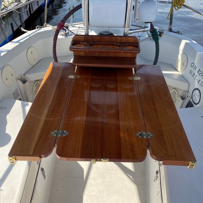 Sailboat Cockpit Table in Teak With 4 Cupholders - Etsy