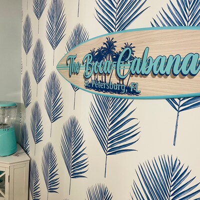 Surfboard Decor, Wall Art Personalized SURF SHOP Sign, Beach or Tiki ...