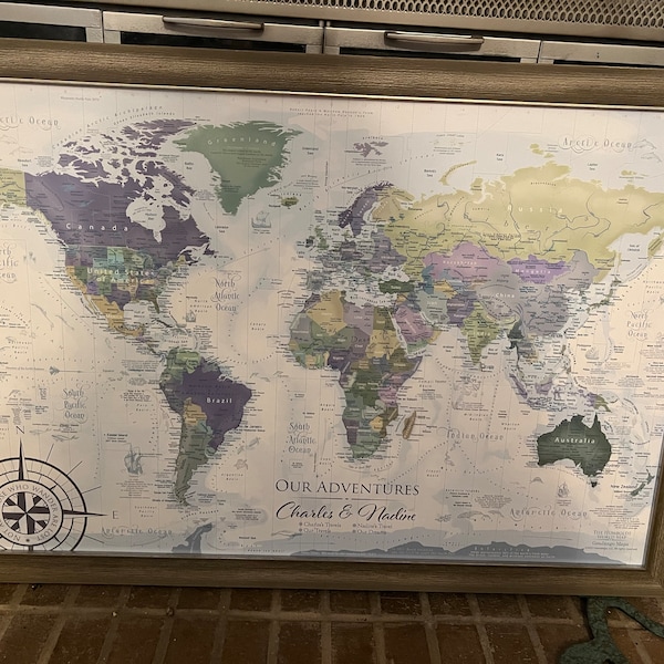 World Map Push Pin, USA National Parks Included, Illustrated World Pin ...