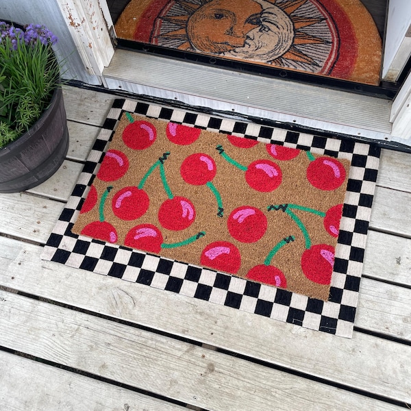 Cherry Coir Doormat, Colorful Fruit Welcome Mat for Spring and Summer ...