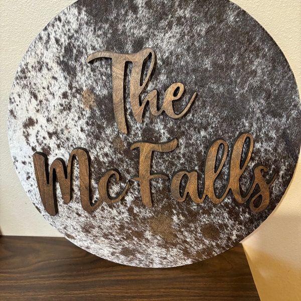 Cowhide Home Decor, Western Style Sign, Cowhide Round Sign, Western ...