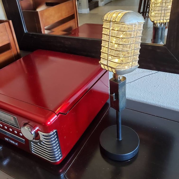 Illuminated Retro Microphone Lamp Metal Home Decor Vintage Microphone ...