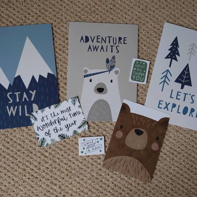 Adventure Awaits Typographic Print Set Unframed Set of 3 Scandi Nursery ...