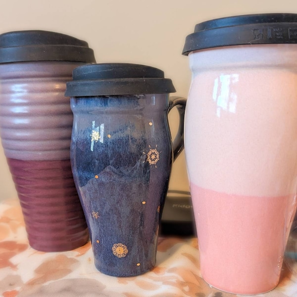 Large Ceramic Travel Mug With Handle and Tea Infuser, Stoneware Loose ...