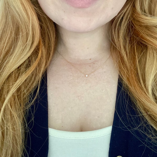 Attached Diamond on Chain, 14kt Gold Diamond Necklace, Diamond ...