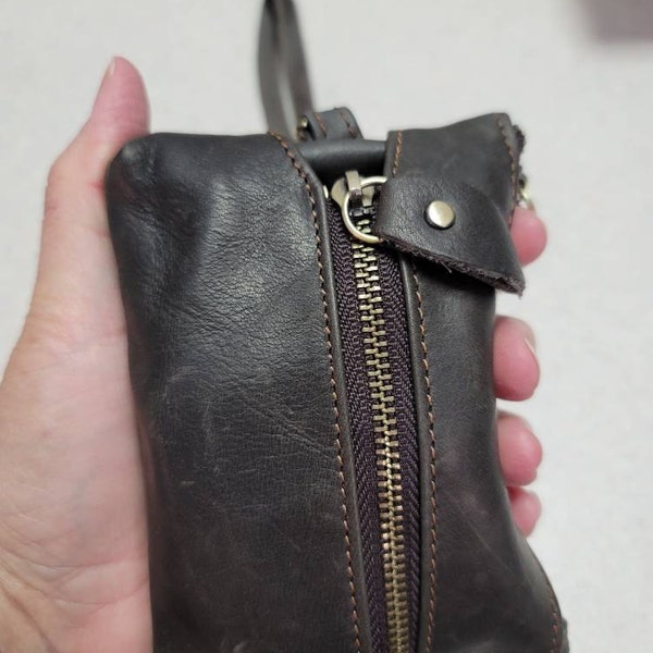 Genuine Leather Key Case Wallet Pouch Bag Keychain Holder With Key Ring ...