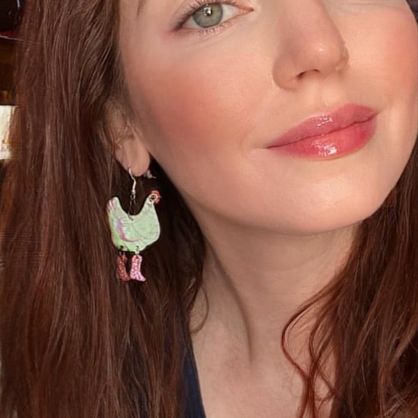 Silly Chickens in Boots Dangle Earrings | Novelty Earrings | Unique ...