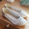 Ivory Lace Round Toe Flats With BACK PEARLS, Women Lace Shoes, Bridal ...