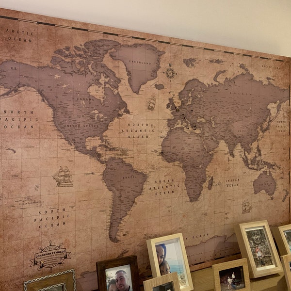 Personalized World Map - Push Pin Map - Pinboard Cork - Canvas Print ...