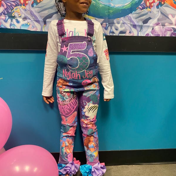 Mermaid Birthday Denim Overalls Birthday Outfit Oneder the Sea Overall ...