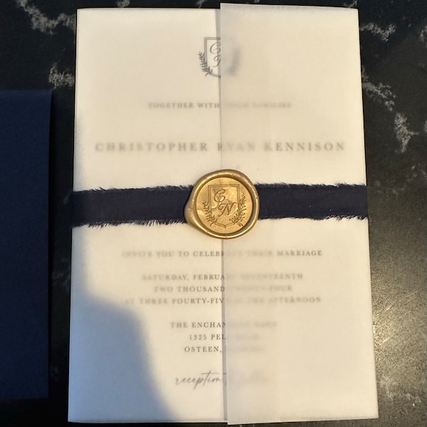 Champagne Pink and Ivory Wedding Invitation Suite With Monogram Wax ...