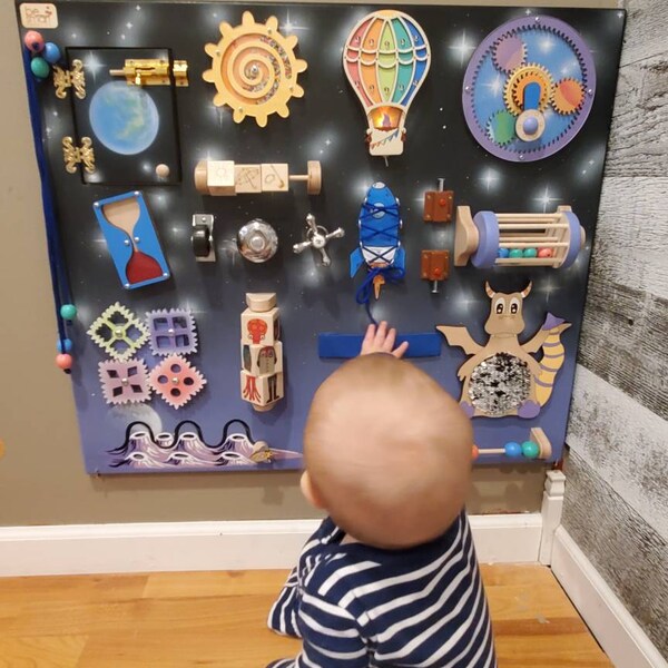 Toddler Busy Board With Space Theme 60x70 Cm Bright Sensory Board for ...