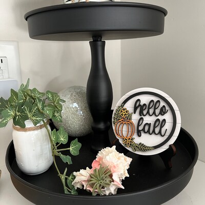 Round Miniature Hello Fall Sign, Mini 4 or 6 Inch Sign, Tiered Tray ...