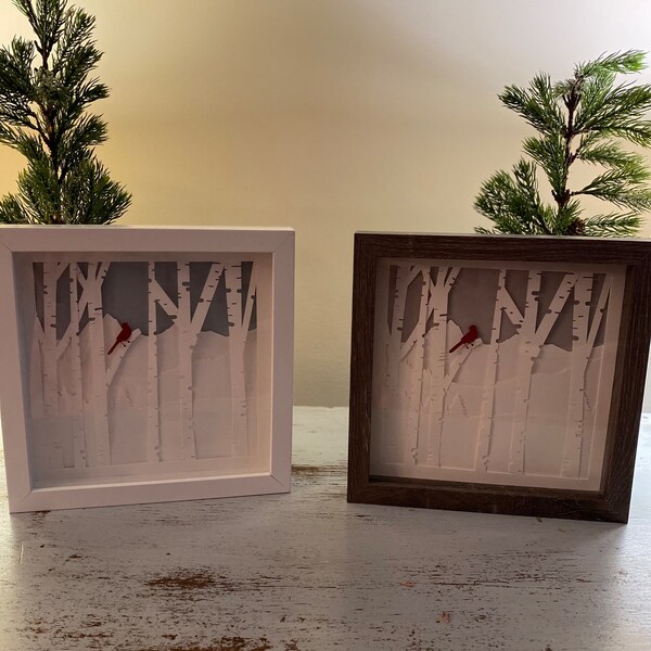 Shadowbox Red Cardinal Birch Tree Lightbox SVG Layered Paper Art ...