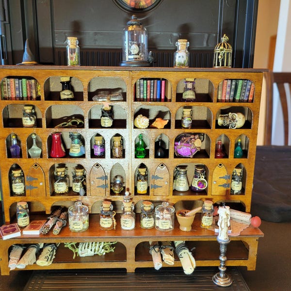 Dollhouse Medieval Apothecary Medicine Cabinet With Doors & Shelves ...