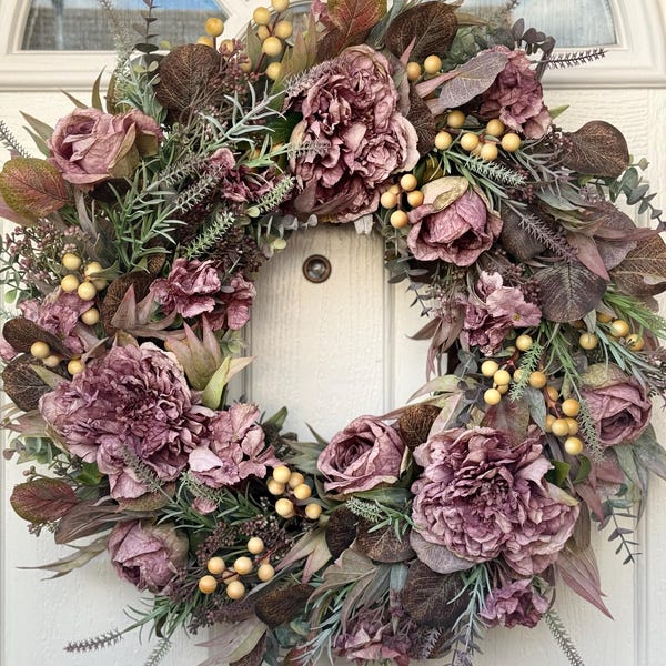 Faux Christmas Wild Mulberry Front Door Wreath | Handmade Large Winter ...