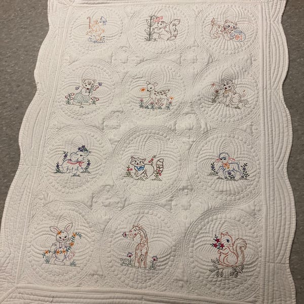 Heirloom Baby Quilt, Blank Embroidery Quilt, Pink Quilt, Blue Quilt ...