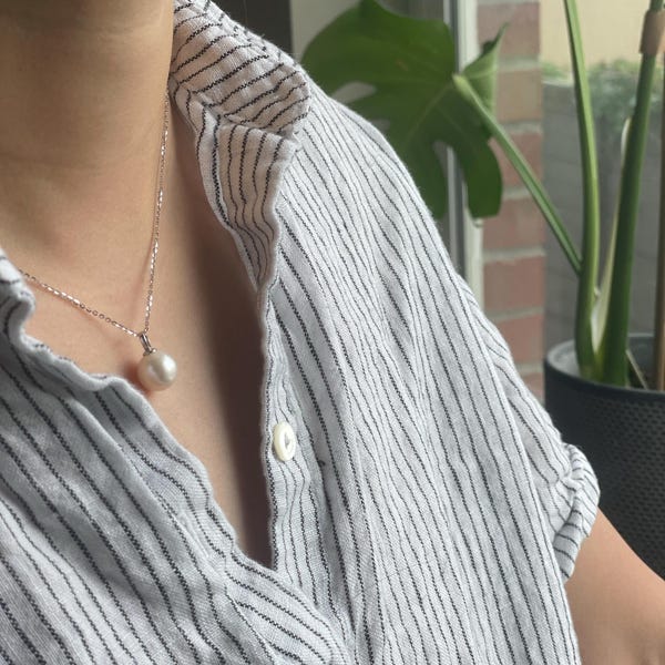 Large Single Pearl Necklace - 10-11mm Freshwater Pearl Pendant ...