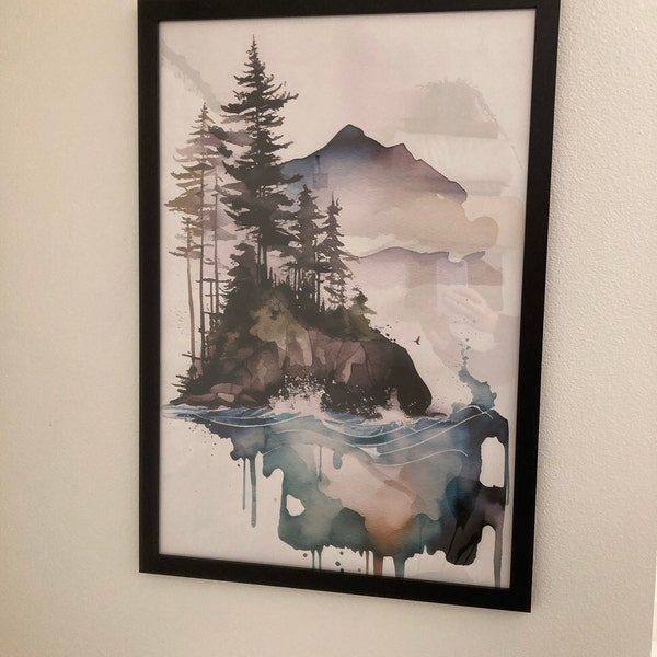 Island Mountain Sea Pnw Framed Print Pacific Northwest Art Wall Art ...