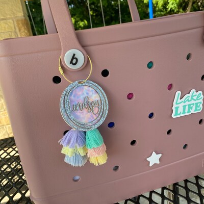 Varsity Letter Keychain With Mini Ombre Tassel Initial Zipper Pull ...